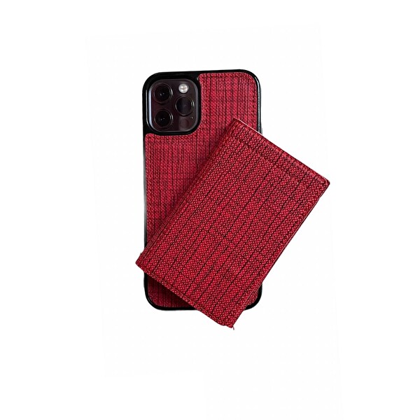 Teleplus iPhone 11 Pro Max Kılıf Kumaş Spor 2-1 Kartlıklı Cüzdan Kırmızı