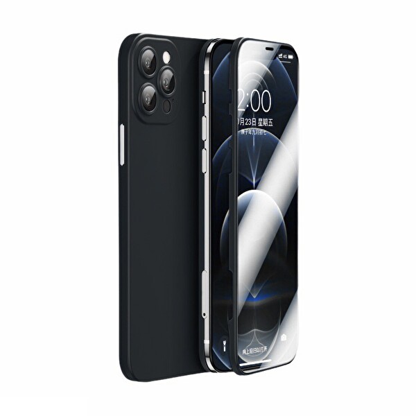 Teleplus iPhone 12 Pro Kamera Korumalı 360 Pp Hayalet Led Silikon Siyah Kılıf