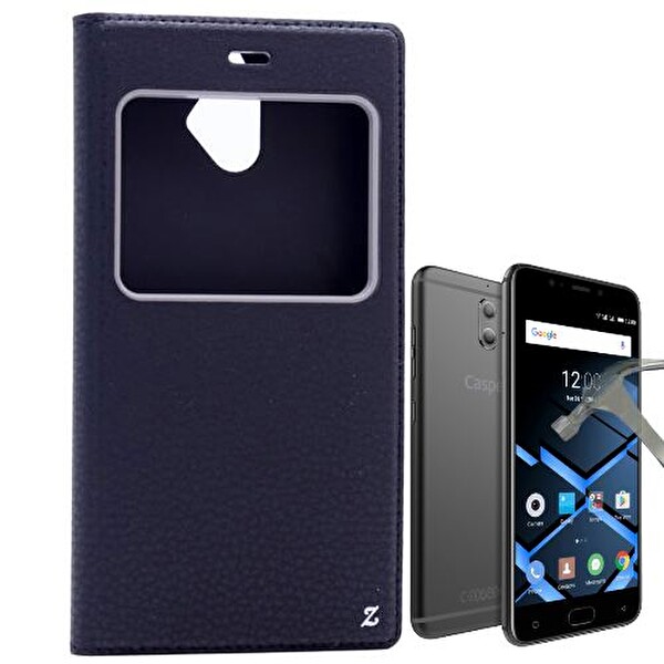 Teleplus Casper Via F1 Pencereli Kılıf Siyah + Cam Ekran Koruyucu Teleplus Casper Via F1 Pencereli Kılıf Siyah + Cam Ekran Koruyucu