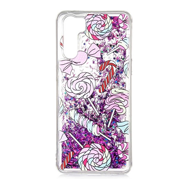 Teleplus Oppo Reno3 Kılıf Sulu Desenli Silikon Mor