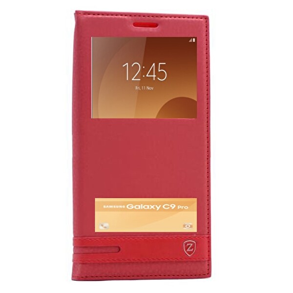 Teleplus Samsung Galaxy C9 Pro Çift Pencereli Kılıf Kırmızı