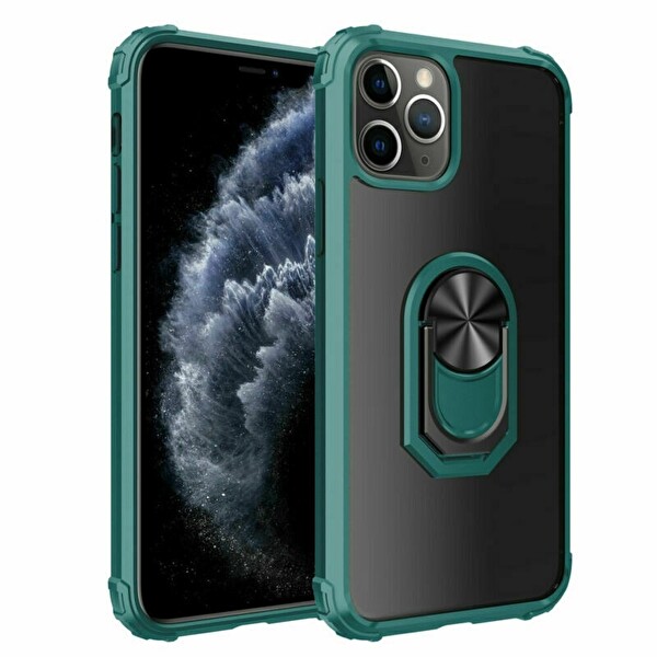 Teleplus iPhone 11 Pro Korumalı Standlı Yüzüklü Tank Kapak Yeşil Kılıf