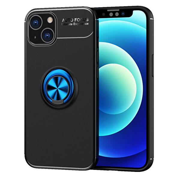 Teleplus iPhone 13 Ravel Yüzüklü Stant Silikon Mavi Kılıf Teleplus iPhone 13 Ravel Yüzüklü Stant Silikon Mavi Kılıf