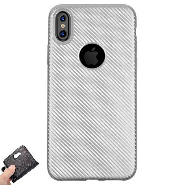 Teleplus iPhone X Kılıf Karbon Gümüş Silikon