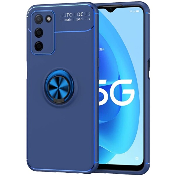 Teleplus Oppo A55 5G Kamera Korumalı Ravel Stantlı Silikon Lacivert Kılıf