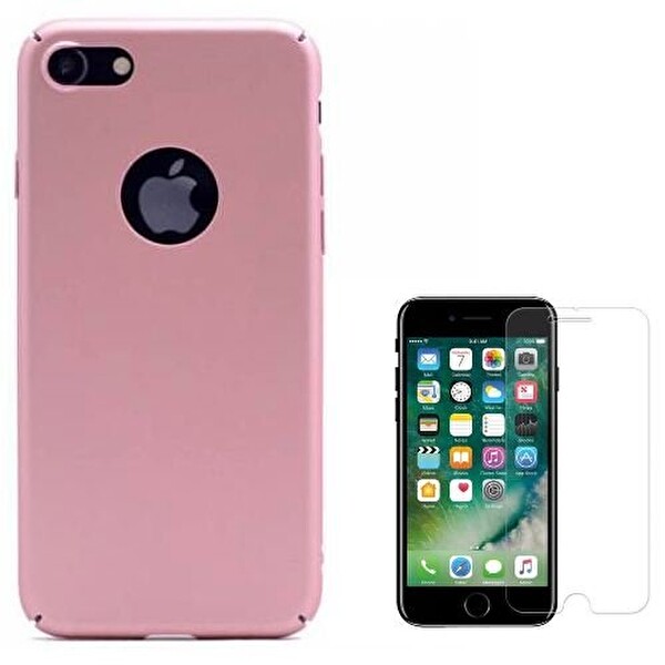 Teleplus iPhone 7 Sert Kapak Rose Gold Kılıf + Cam Ekran Koruyucu