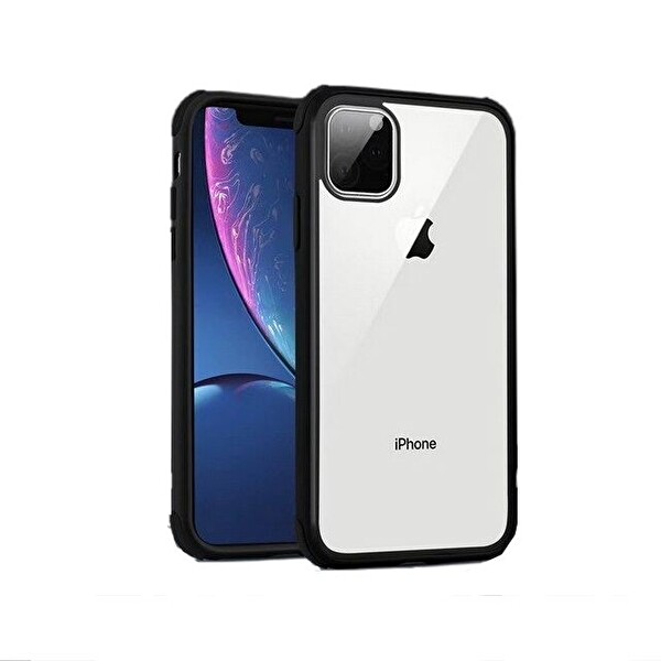 Teleplus iPhone 11 Kılıf Mat Arkası Şeffaf Süper Silikon Siyah + Nano Ekran Koruyucu