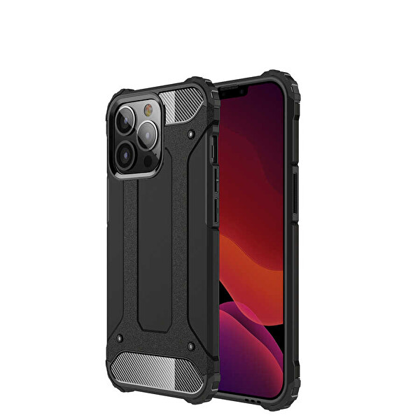 Gpack Apple Iphone 13 Pro Max Kılıf Crash Tank Çift Katman Koruyucu+Nano Glass Siyah Gpack Apple Iphone 13 Pro Max Kılıf Crash Tank Çift Katman Koruyucu+Nano Glass Siyah