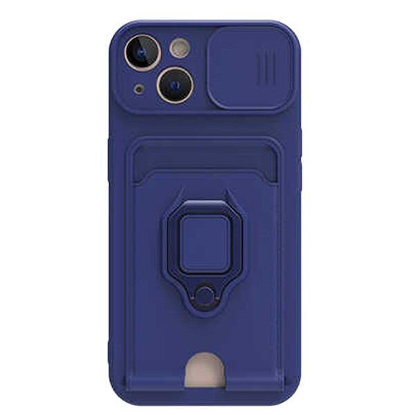 Gpack Apple Iphone 13 Kılıf Pelit Pastel Renkli Yüzüklü Kartlıklı Sert Silikon Lacivert