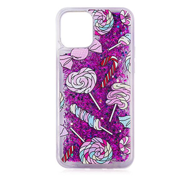 Gpack Apple iPhone 13 Kılıf Marshmelo Sulu Desenli Simli Silikon Mor