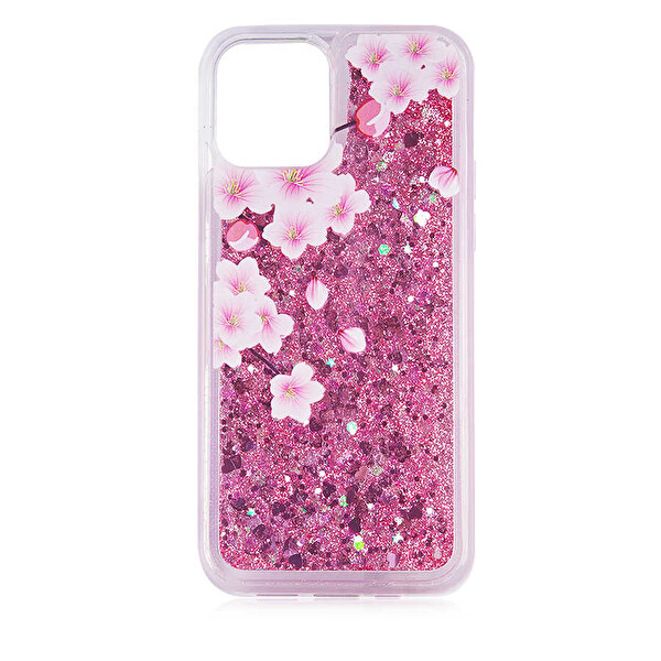 Gpack Apple iPhone 13 Pro Kılıf Marshmelo Sulu Desenli Simli Silikon Pembe