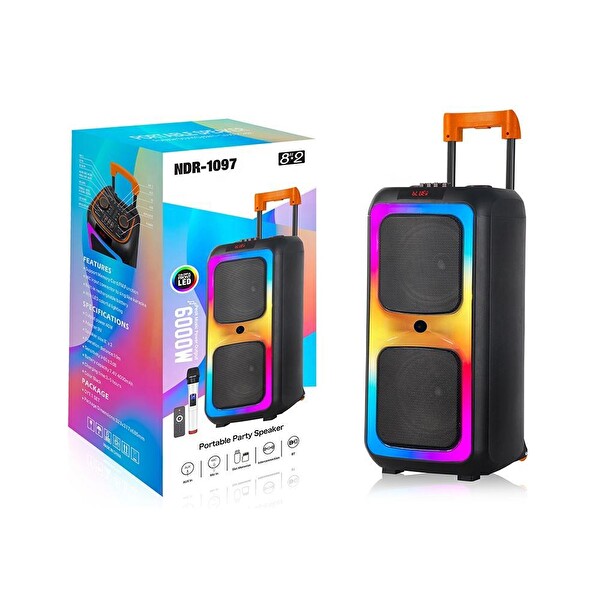 Torima NDR-1097 Mikrofonlu Kumandalı RGB Ledli Taşınabilir USB-TF-FM Radyo Siyah Bluetooth ...
