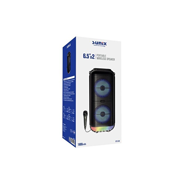 Sunix BTS-95 1800 mAh 6.5"x2 Mikrofonlu Led Işıklı Bluetooth Hoparlör ...