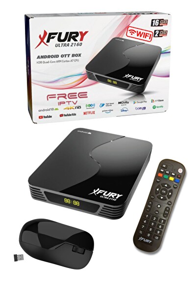 Fury Android TV Box Medya Oynatıcı 16 GB Hafıza Dahili Wi-Fi Kablosuz ...