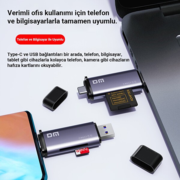 DM CR017 USB-A ve Type-C SD Micro SD TF Kart Okuyucu Dönüştürücü Fiyatı ve Özellikleri - Teknosa