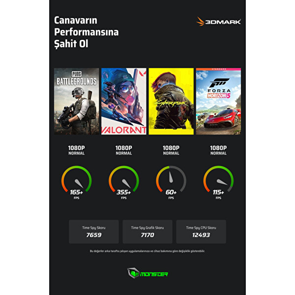 Monster Abra A7 V15.1.4 Intel Core i7 12700H 16 GB RAM 1 TB SSD 6 GB RTX 3050 FreeDOS 17,3" FHD ...