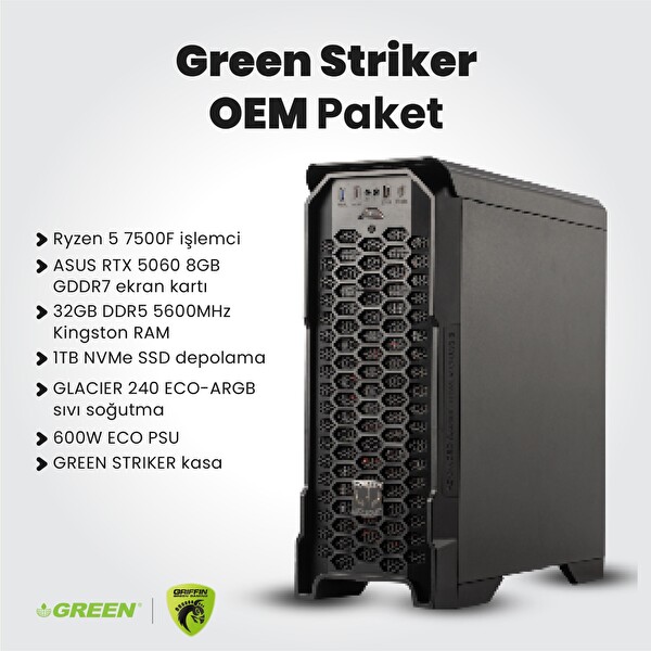 Green RTX 5060 Ryzen 5 7500F - 32 GB RAM - 1TB SSD Sıvı Soğutucu ...