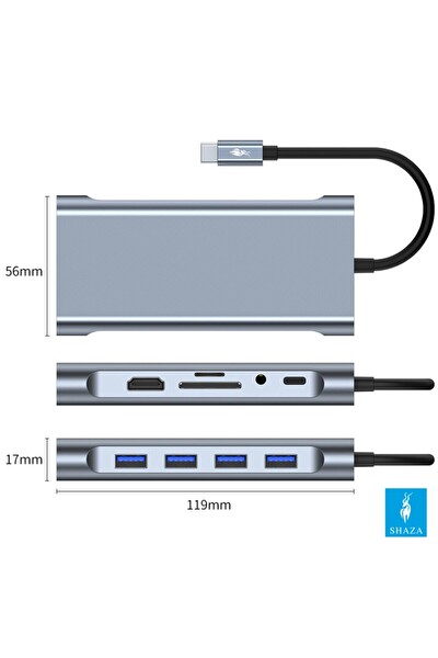 Shaza ZP08 11 in 1 USB Type-C Hub Port Adaptör Hdmı USB Ethernet PD ...