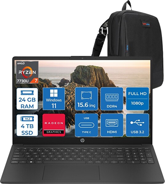 HP 15-FC0059NT Amd Ryzen 7 7730U 24 GB RAM 4 TB SSD Amd Radeon Grafik ...