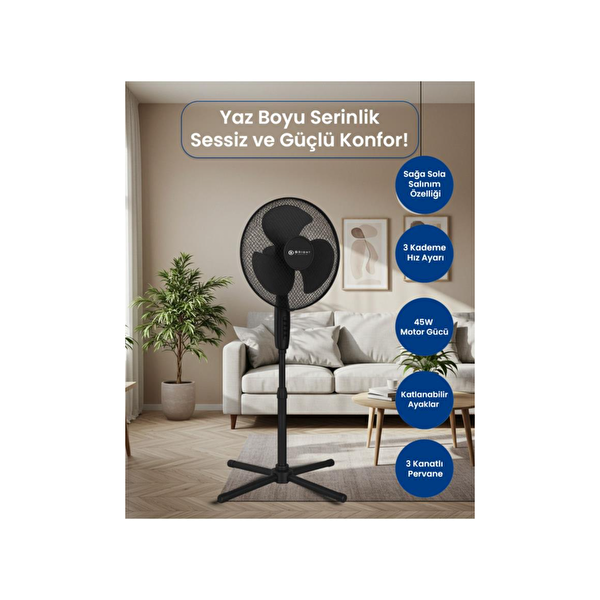 Bright Elegance BE-4116 16" Katlanabilir Ayaklı Standlı Siyah ...