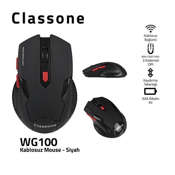 Classone WG100 Gaming Serisi 1600 DPI Kablosuz Siyah Oyuncu Mouse ...