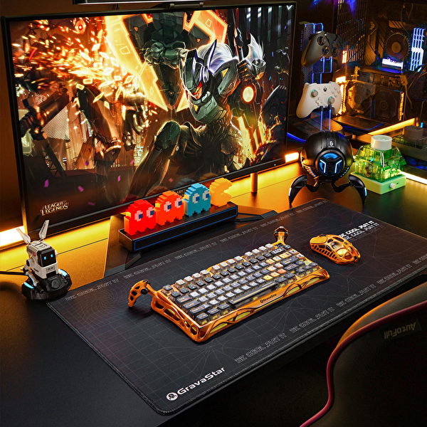 GravaStar Mercury K1Pro+X Kablosuz RGB Işıklı Mekanik Q Special Edition Sarı Gaming Klavye ve ...