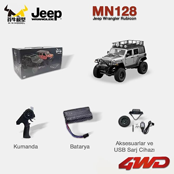 MN Model MN128 1/12 Jeep Wrangler Rubicon 4WD RC Model Crawler Offroad ...