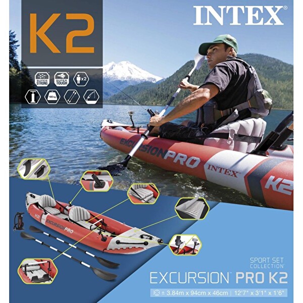 Intex Excursion Pro Kayak K2 384x94x46 CM Çift Kişilik Şişme Kano Seti ...